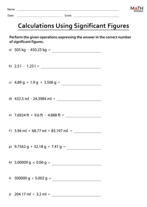 Significant Figures Worksheets Math Monks