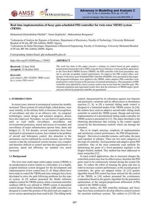 Pdf Real Time Implementation Of Fuzzy Gain Scheduled Pid Controller For Twin Rotor Mimo System