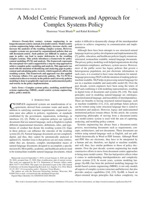 Pdf A Model Centric Framework And Approach For Complex Systems Policy