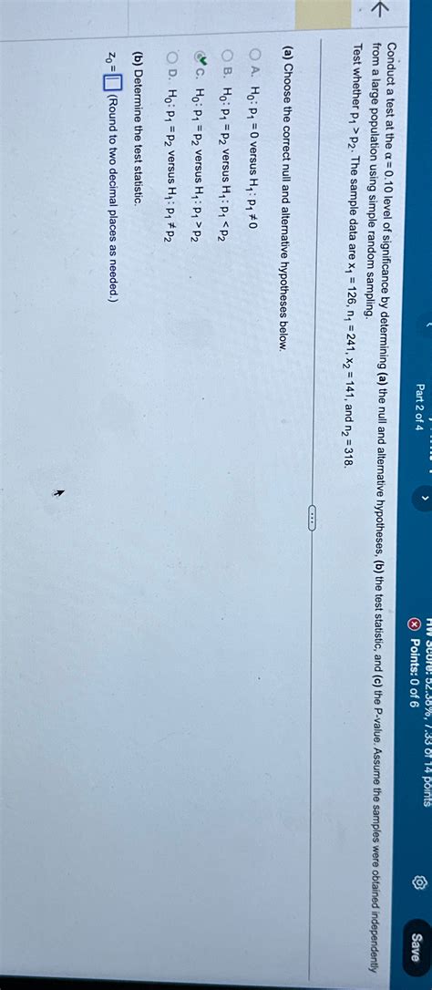 Solved Part 2 Of 4Points 0 Of 6Conduct A Test At The Chegg Com