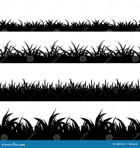 Seamless Grass Black Silhouette Vector Set Stock Vector Illustration