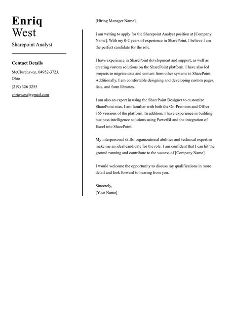 Sharepoint Analyst Cover Letter Examples Template And 20 Tips
