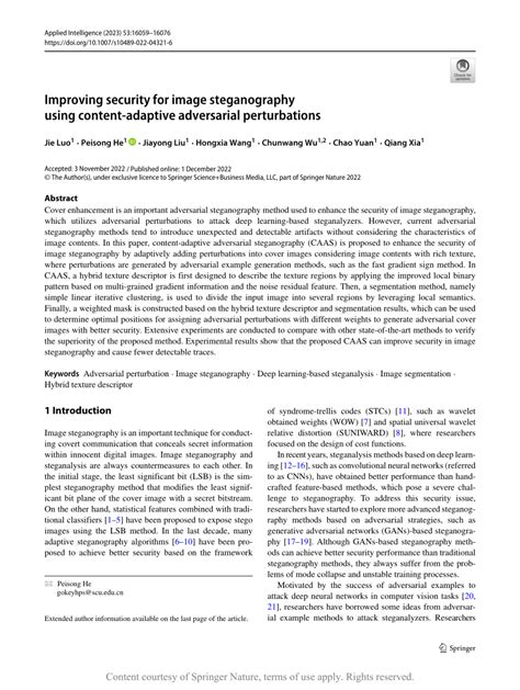 Improving Security For Image Steganography Using Content Adaptive Adversarial Perturbations
