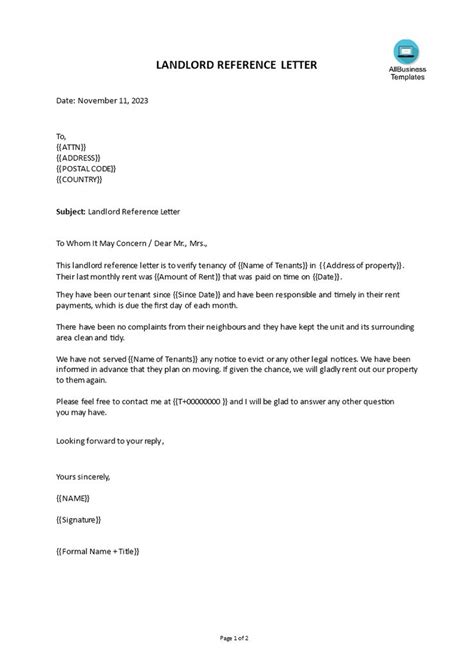 Landlord Reference Letter Template Customizable Guide