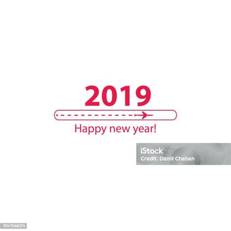 비행기 진행 로딩 바 크리에이 티브 해피 뉴 2019 디자인 점선입니다 비행 아파트 검은색 이다입니다 좌표 관광 여행입니다 흰색 바탕에 추적 합니다 벡터 일러스트입니다 관광