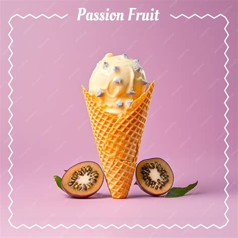 Premium Ai Image Passion Fruit Ice Cream Ice Cream Cone On Gradient Color Background Banner 3d