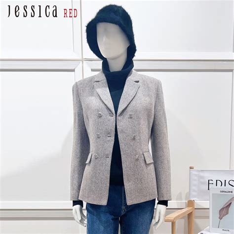 Jessica Red 復古百搭雙排釦人字紋羊毛西裝外套824504 長版 Yahoo奇摩購物中心