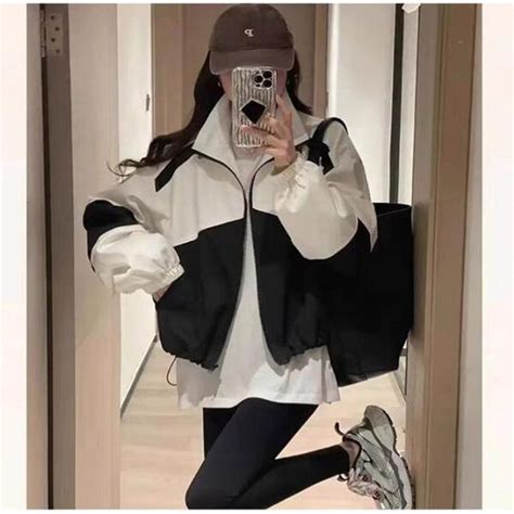 무료배송 Dnyne 간절기 봄 가을 아우터 배색 바람막이 얇은 점퍼 점퍼 잠바 바람막이 여 여자 겨울 자켓 캐쥬얼