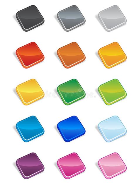 Set Of Square Buttons With Stone Elements And Symbols For Web Interface