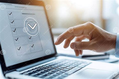 Hand Interacting With Laptop Screen Displaying Checkboxes Symbolizing Task Completion And