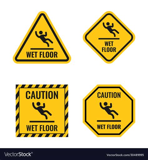 Wet Floor Danger Caution Sign Set Slippery Floor Vector Image