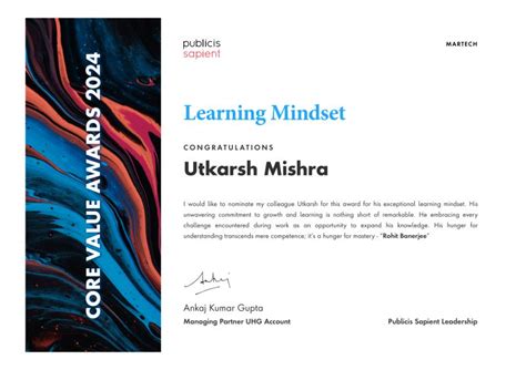 Utkarsh Mishra On Linkedin Learningmindset Corevalueaward Teamwork