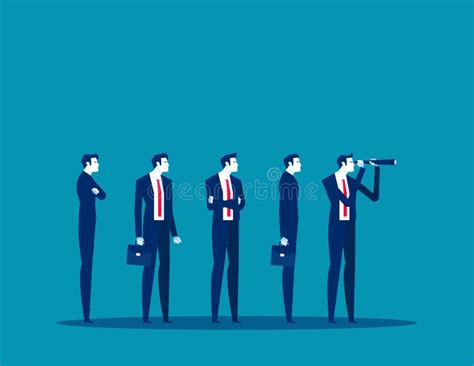 Business Team Leader Looking In The Future With Employees Following