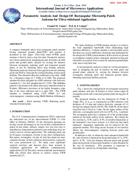 Parametric Analysis And Design Of Rectangular Microstrip Patch Antenna For Ultra Wideband