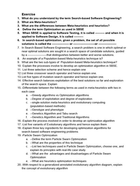 Search Based Engineering Exercises Pdf Genetic Algorithm Metaheuristic