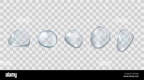 Clear Liquid Blobs Group Realistic Vector Illustration Set Irregular Water Drops Upper View
