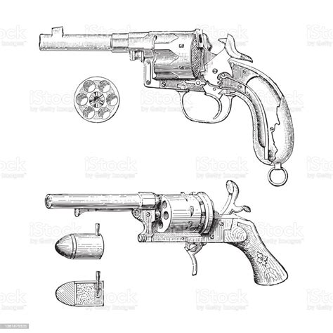 Old Revolver Vintage Engraved Illustration Stock Illustration