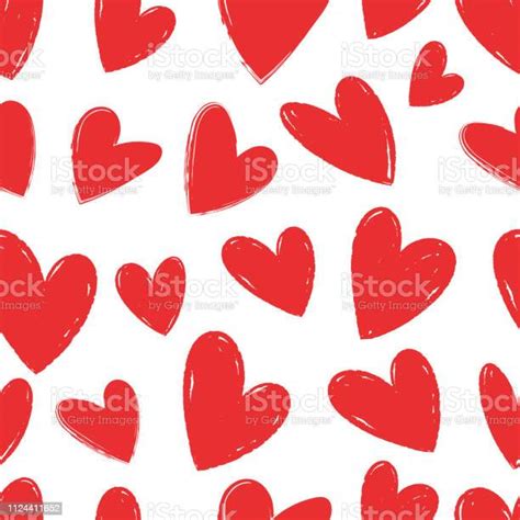 손으로 그린 하트의 완벽 한 패턴입니다 카드 종이 직물 배경 화면 장식 웹 배너 포스터 팜플렛에 대 한 배경 개체 그룹에 대한 스톡 벡터 아트 및 기타 이미지 Istock