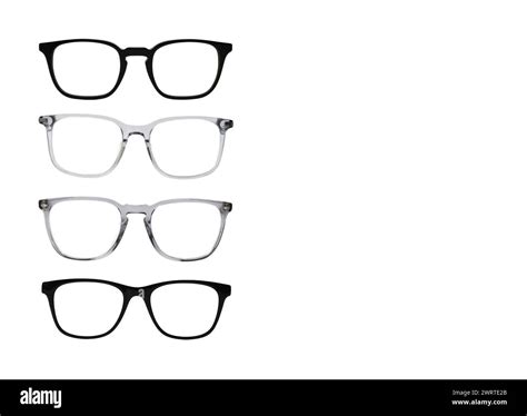 Front View Of Pairs Of Glasses With Grey And Black Frames Isolated On A