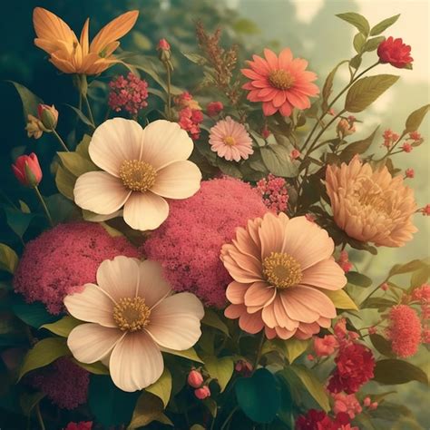 Premium Ai Image Beautiful Retro Nature With Flowers