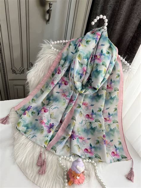 شال نخی گلهای سبزآبی ارغوانی S5900 روسری آسمان