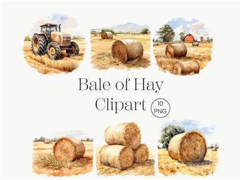 Bale Of Hay Clipart Bundle 10 Png Watercolor Farm Landscape