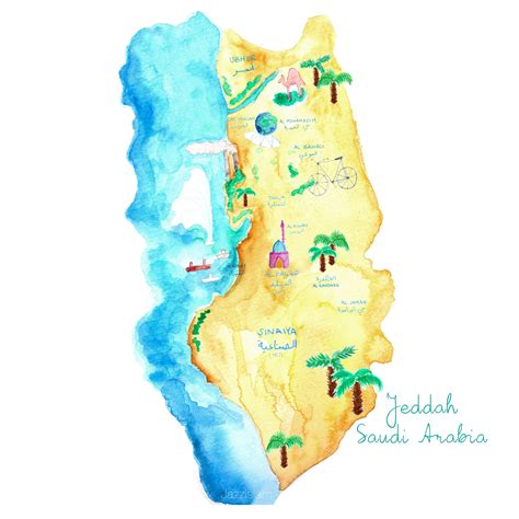 Illustrated Map Of Jeddah Saudi Arabia Jeddah Map Illustrated