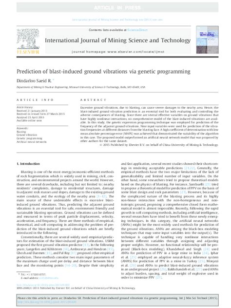 Pdf Prediction Of Blast Induced Ground Vibrations Via Genetic Programming