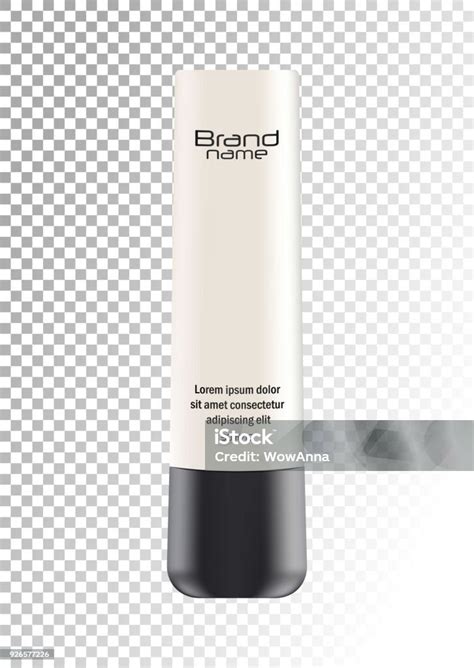 벡터 컨실러 크림 기초 화장품 튜브 위한 검정색 뚜껑 빈 화이트 패키지 브랜드 이름 화이트 투명 한 배경에 절연 플라스틱