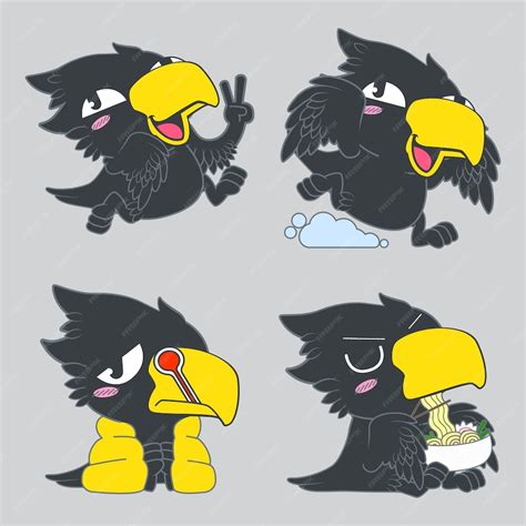 귀여운 작은 까마귀 벡터 일러스트 레이 션 프리미엄 벡터