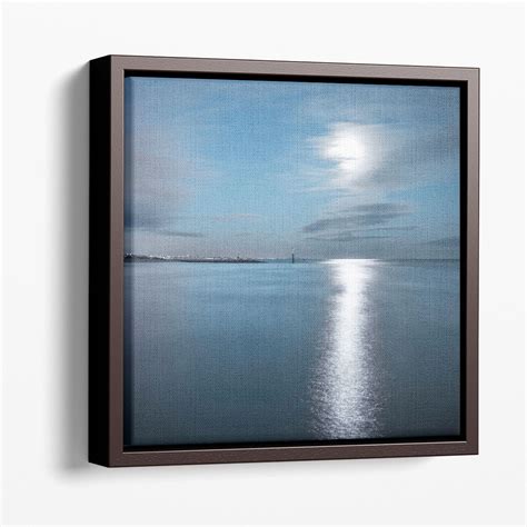 Tranquil Seascape With Horizon Over Water Blue Canvas Art Framed Flair