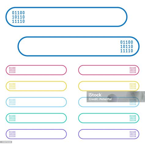 binary code icons in rounded color menu buttons stock illustration