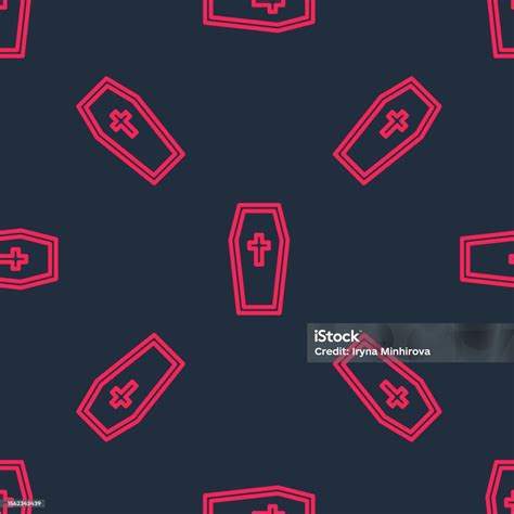 기독교 십자가 아이콘이 있는 빨간 선 관은 검은색 배경에 이음매 없는 패턴을 분리했습니다 해피 할로윈 파티 벡터 공포 무서움에 대한 스톡 벡터 아트 및 기타 이미지 Istock