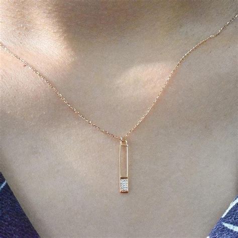 18k Solid Gold Diamond Bar Necklace Minimalist Bar Necklace For Sale At