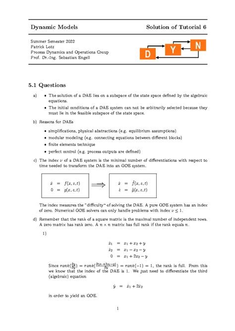 Dynamic Models Ss22 Tutorial 6 Solution Dynamic Models Solution Of