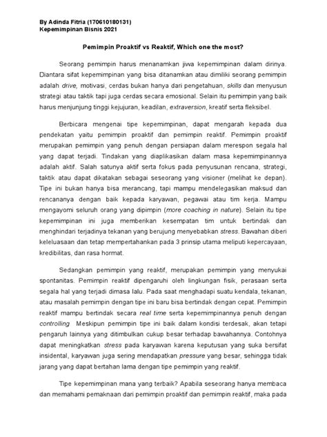 Kepemimpinan Proaktif Vs Reaktif Pdf