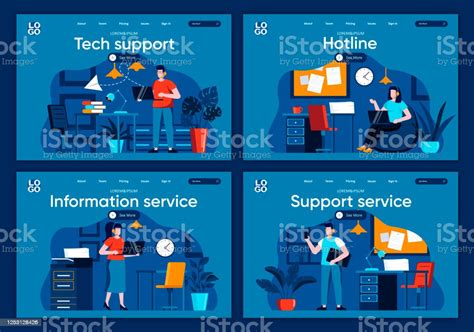 서비스 플랫 방문 페이지 집합을 지원합니다 헤드셋이 있는 헬프라인 연산자는 웹 사이트 또는 Cms 웹 페이지의 컴퓨터 장면과 함께 작동합니다 고객 서비스 담당자에 대한 스톡