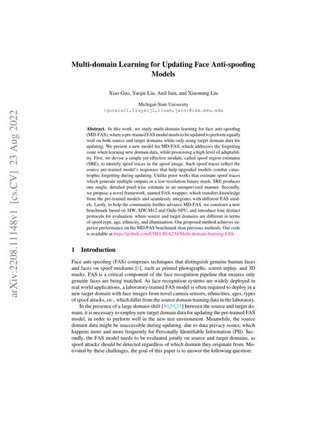 Pdf Multi Domain Learning For Updating Face Anti Spoofing Models