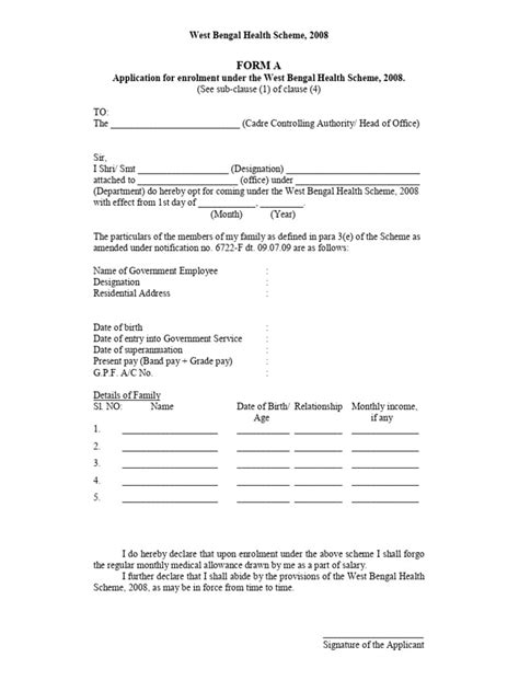 West Bengal Health Scheme Enrollment Form Pdf