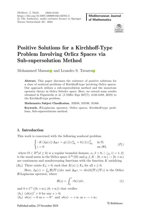 Pdf Positive Solutions For A Kirchhoff Type Problem Involving Orlicz Spaces Via Sub