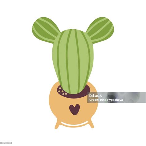 손으로 그린 선인장 즙이 많은 화분 흰색 배경에 고립 화분 꽃 낙서 심플한 플랫 스타일로 일러스트 그것은 직물 종이 및 기타