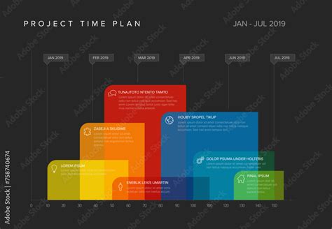 Plakát Dark Project Timeline Gantt Graph Diagram Schema Template With Color Overlay Blo Obraz