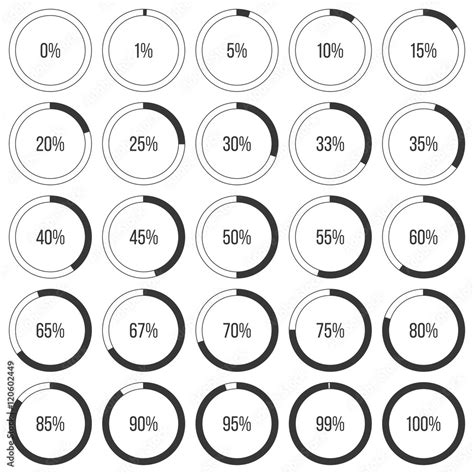 Set Of Pie Charts Or Donut Graph Diagram Icon In Varied Percentage For Graphic Info Stock Vector