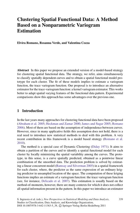 Pdf Clustering Spatial Functional Data A Method Based On A Nonparametric Variogram Estimation