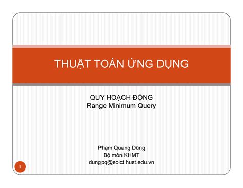 Applied Algorithms Pham Quang Dung Chapter 5 Quy Hoach Dong Range