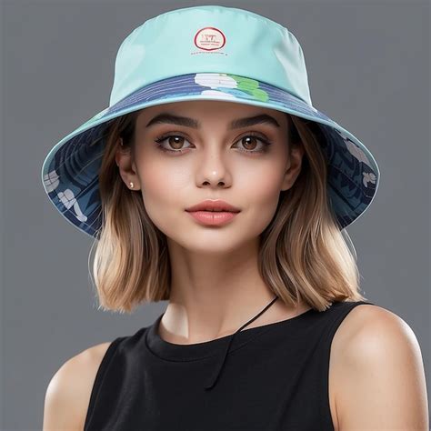 Woman Wearing Stylish Bucket Hat Mockup Design Premium Ai Generated Image