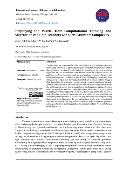 Pdf Simplifying The Puzzle How Computational Thinking And Abstraction Can Help Teachers