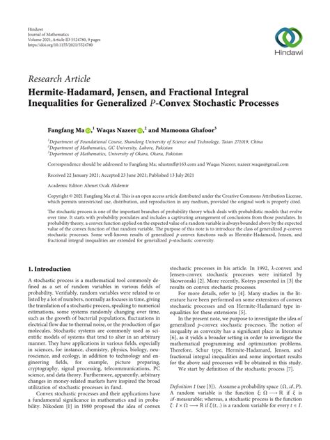 Pdf Hermite Hadamard Jensen And Fractional Integral Inequalities For Generalized P Convex