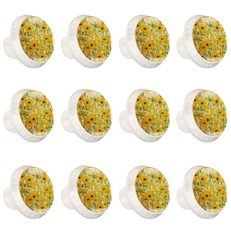 12 Pcs Yellow Flowers Knobs For Kitchen Cabinet Cupboard Dresser