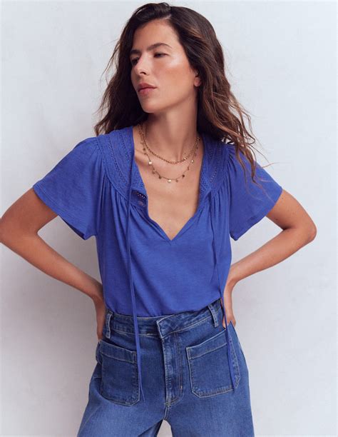 Edi Trim Detail T Shirt Beaucoup Blue Boden Uk